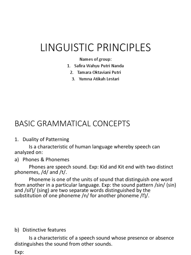 Linguistic Principles: Names of Group: 1. Safira Wahyu Putri Nanda 2 ...