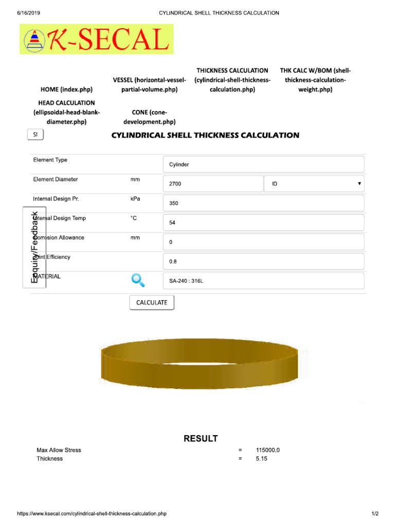 Cylindrical Shell Thickness Calculation PDF | PDF