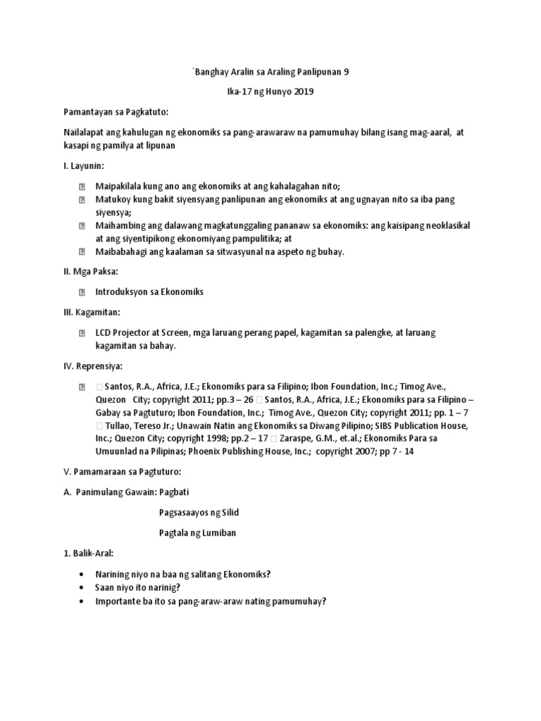 Lesson Plan in Aral Pan | PDF