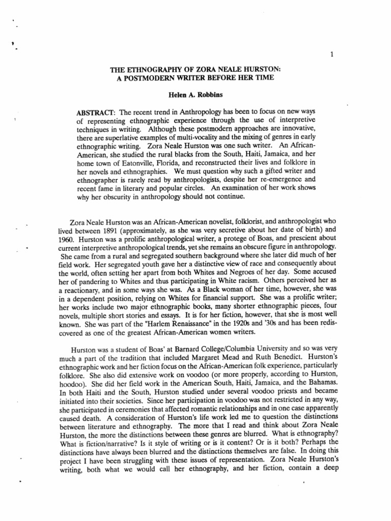 Robbins, On Zora Neal Hurston | PDF | Ethnography | Folklore