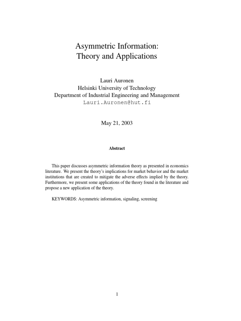 Asymmetric Information: Theory and Applications | PDF | Adverse ...
