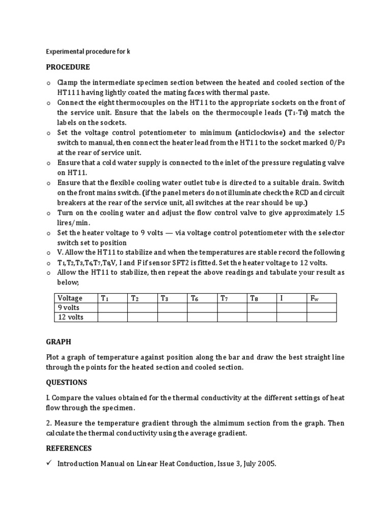 Thermal Conductivity Experiment Guide | PDF | Science & Mathematics