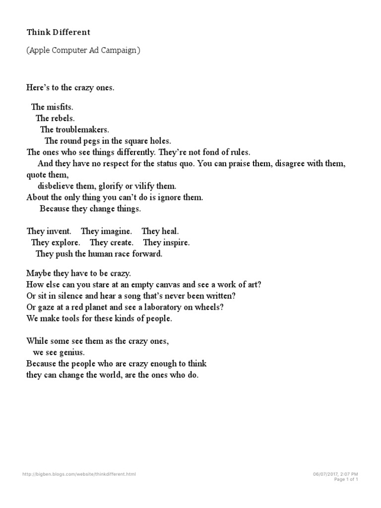 Think Different Poem | PDF