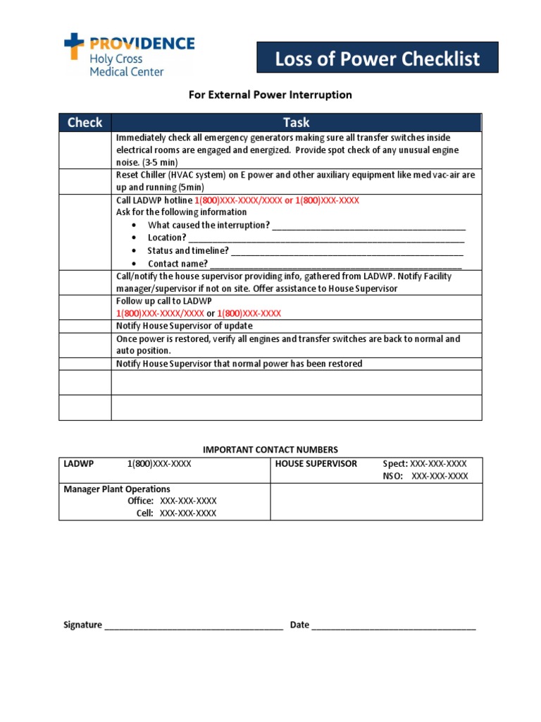 Loss of Power Checklist: Check Task | PDF | Mechanical Engineering ...