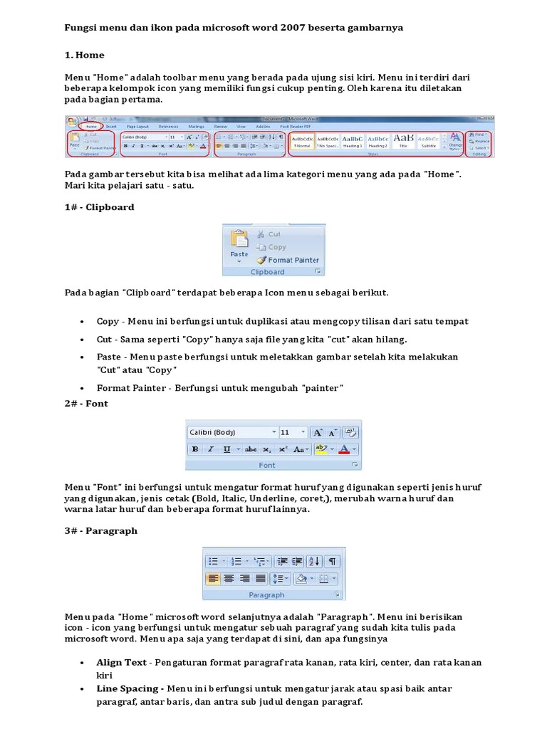 Fungsi Menu Dan Ikon Pada Microsoft Word 2007 Beserta Gambarnya | PDF