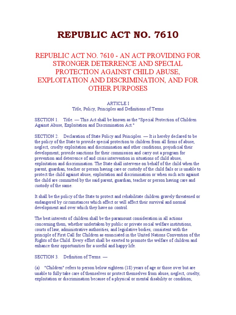 Republic Act No. 7610 | Obscenity | Legal Guardian