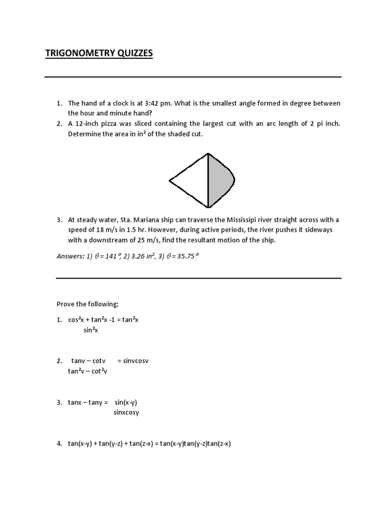 Trigonometry Quiz Questions and Answers | PDF | Social Science ...