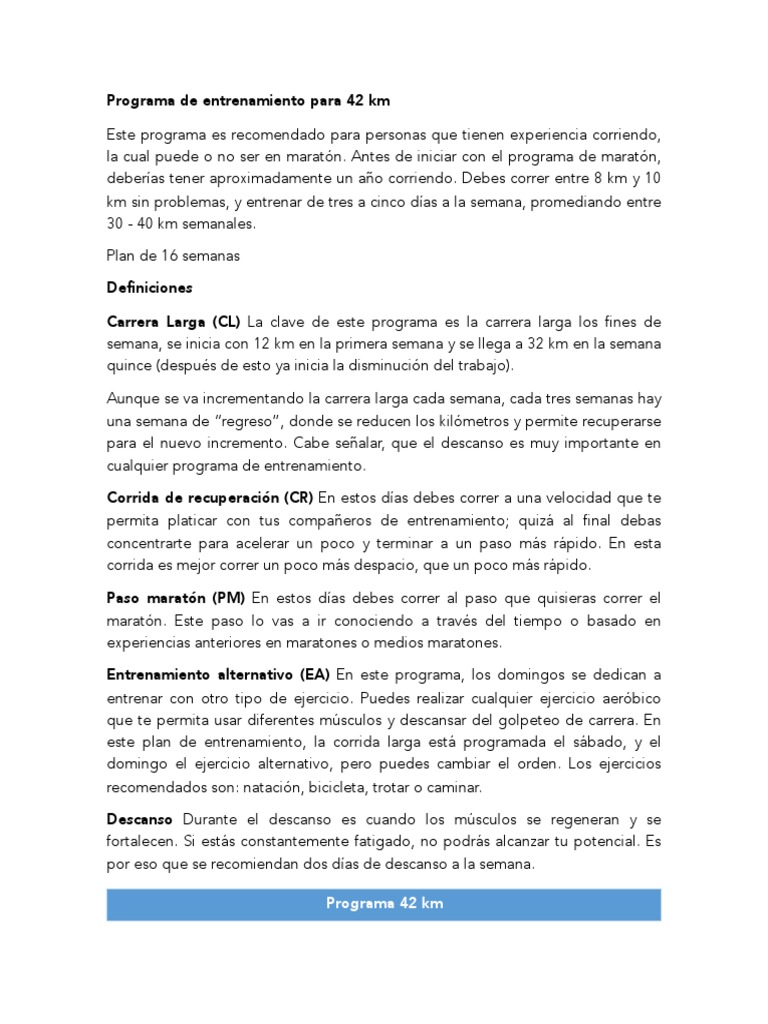 Programa de Entrenamiento para 42 KM | PDF | Maratón | Deportes