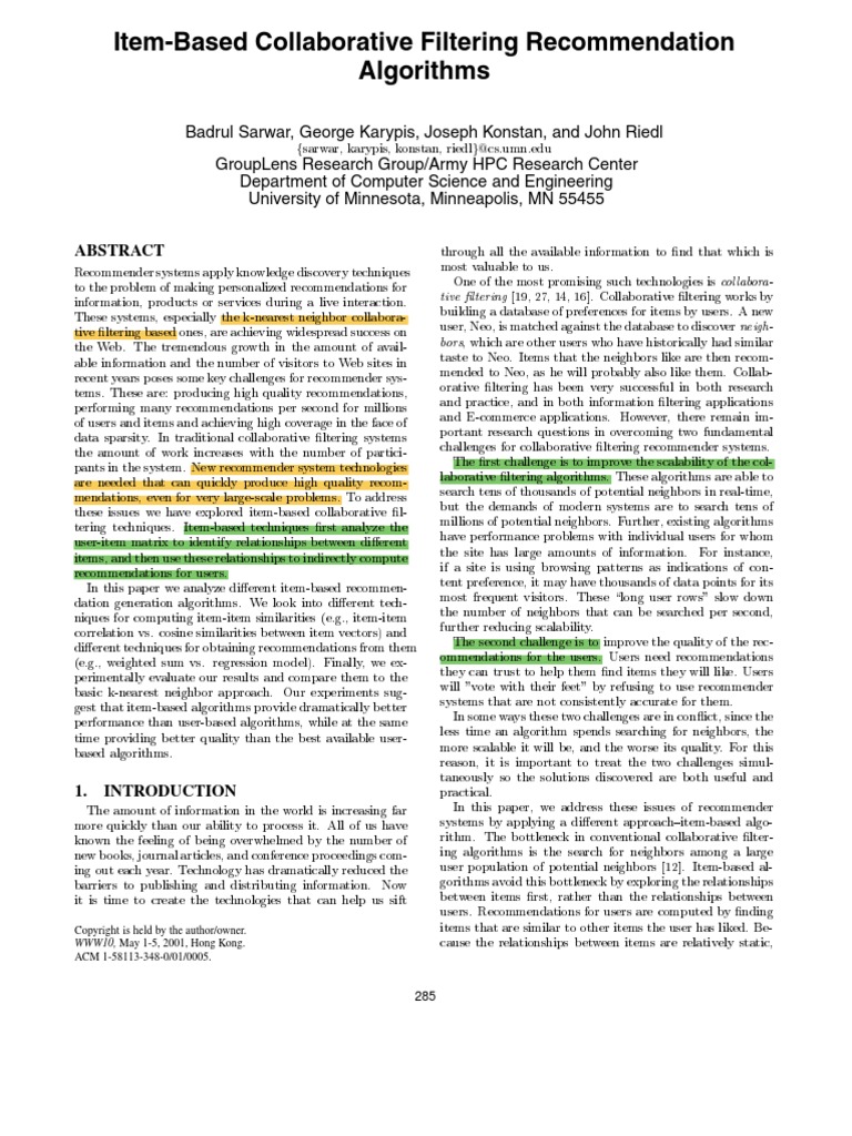 Item Based Collaborative Filtering Recommendation Algorithms