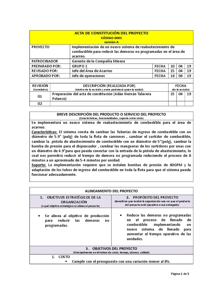 Acta de Constitucion OFICIAL IVAN-1 | PDF | Presupuesto | Planificación