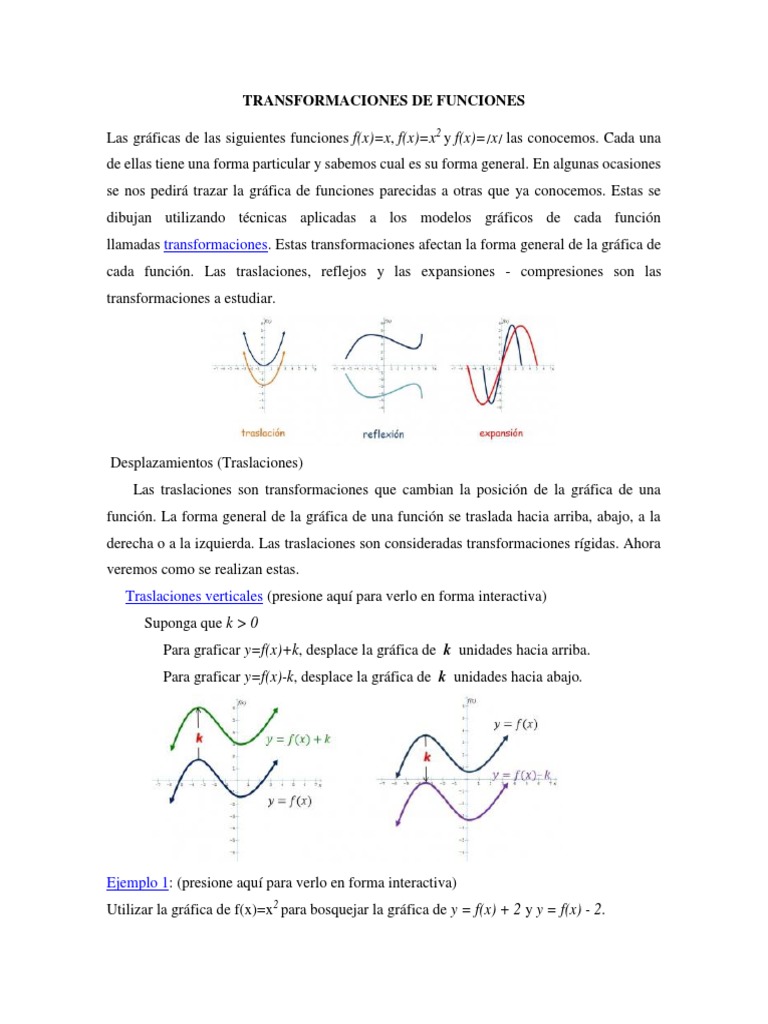 Transformaciones de Funciones | PDF | Enseñanza de matemática | Naturaleza