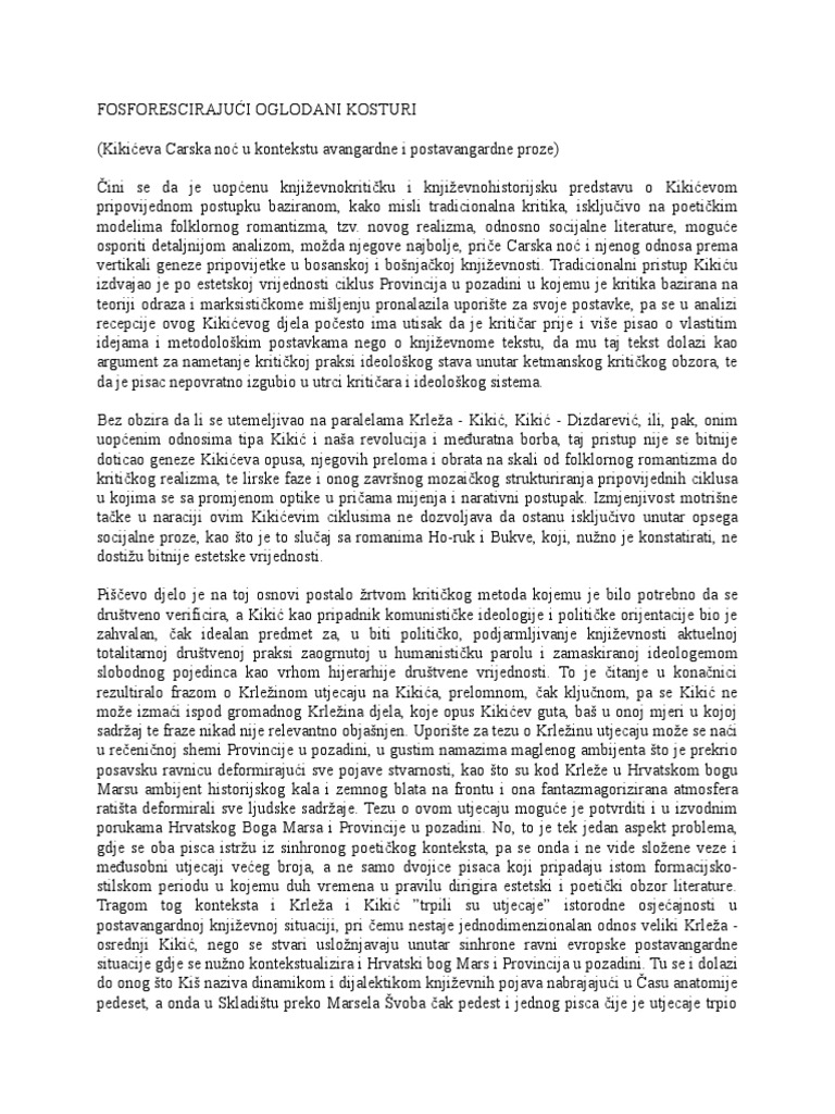 Kikiceva Carska Noc U Kontekstu Avangardne I Postavangardne Proze | PDF