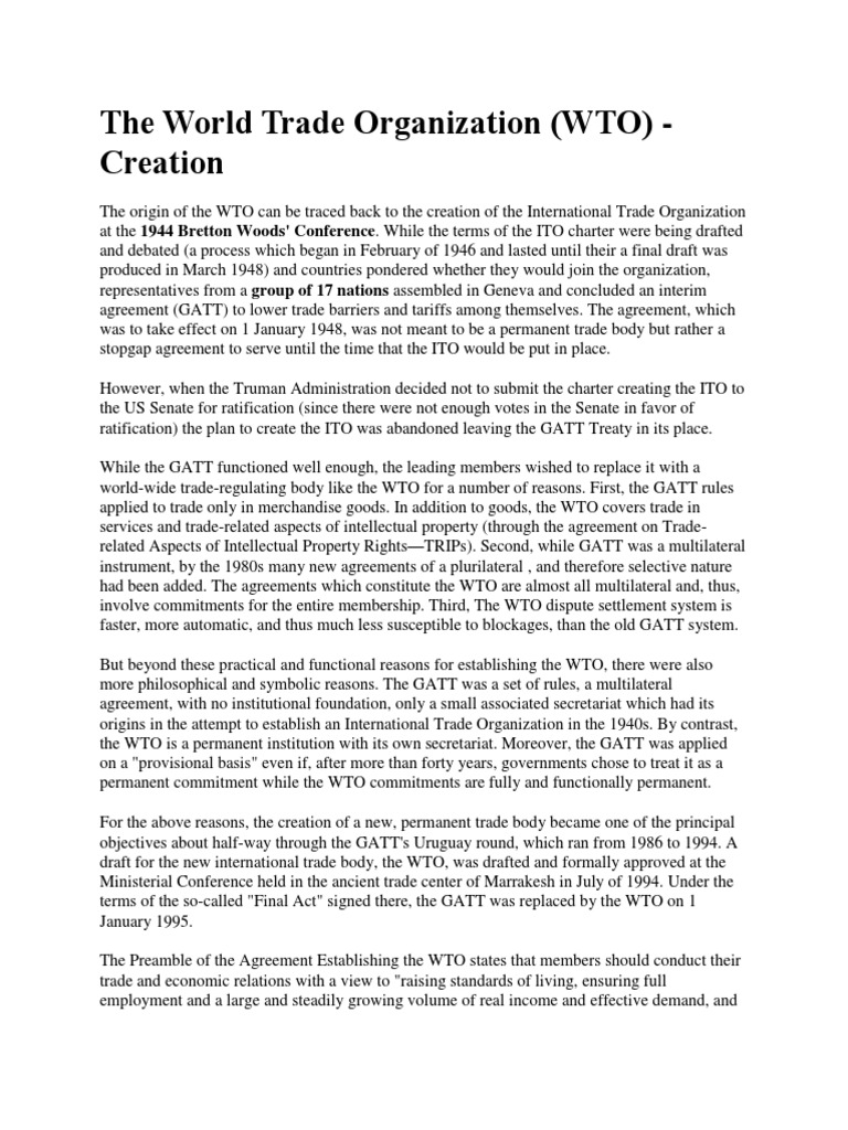Formation of WTO | PDF | World Trade Organization | General Agreement ...