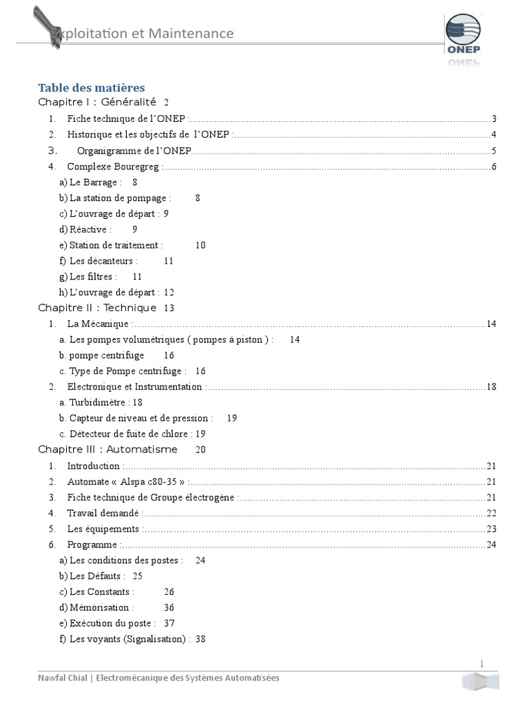 Rapport de Stage Onep 2003 | PDF | Pompe | Génie chimique