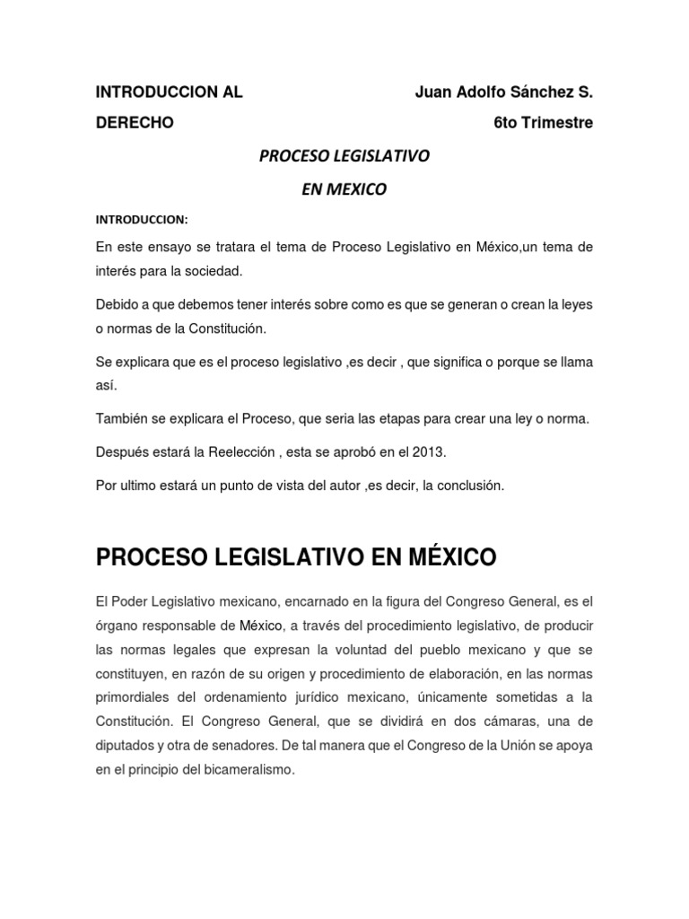 Proceso Legislativo en México: Etapas y Reelección | PDF | Gobierno de ...