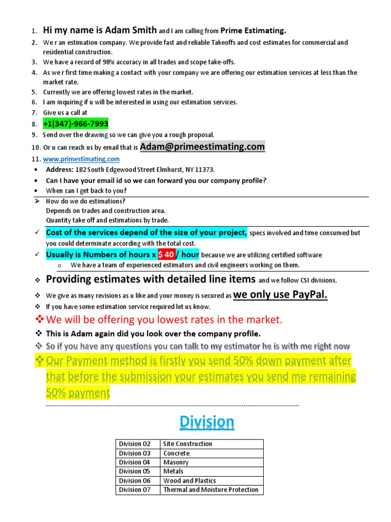 Division: Providing Estimates With Detailed Line Items We Only Use ...