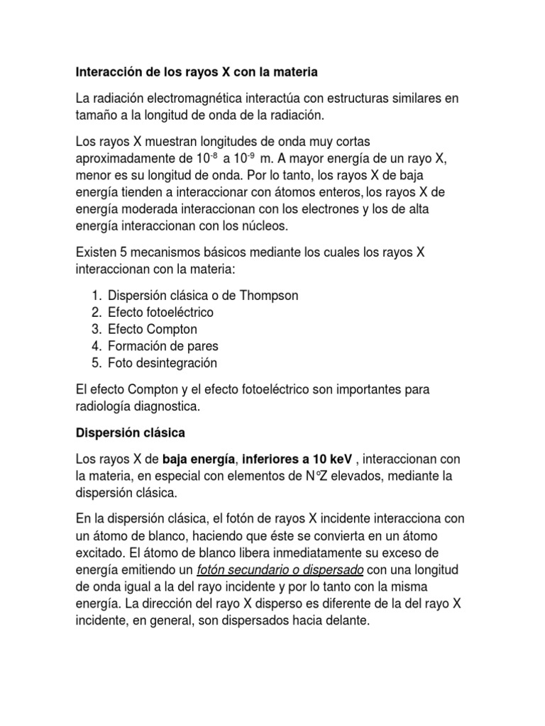 Interacción de Los Rayos X Con La Materia | PDF | Rayo X | Electrón