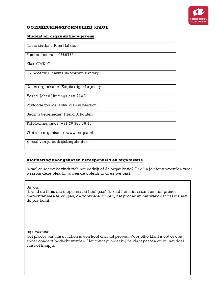Stagegoedkeuringsdocument 2018-2019 Kopie | PDF