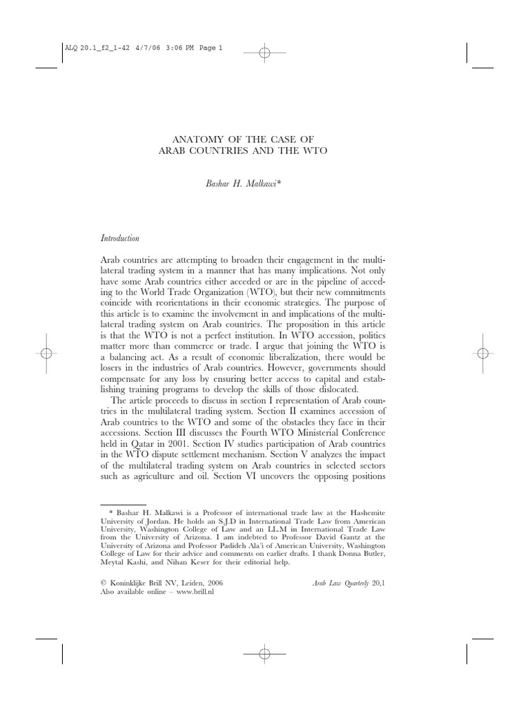 Bashar Malkawi, Anatomy of The Case of Arab Countries and The WTO ...