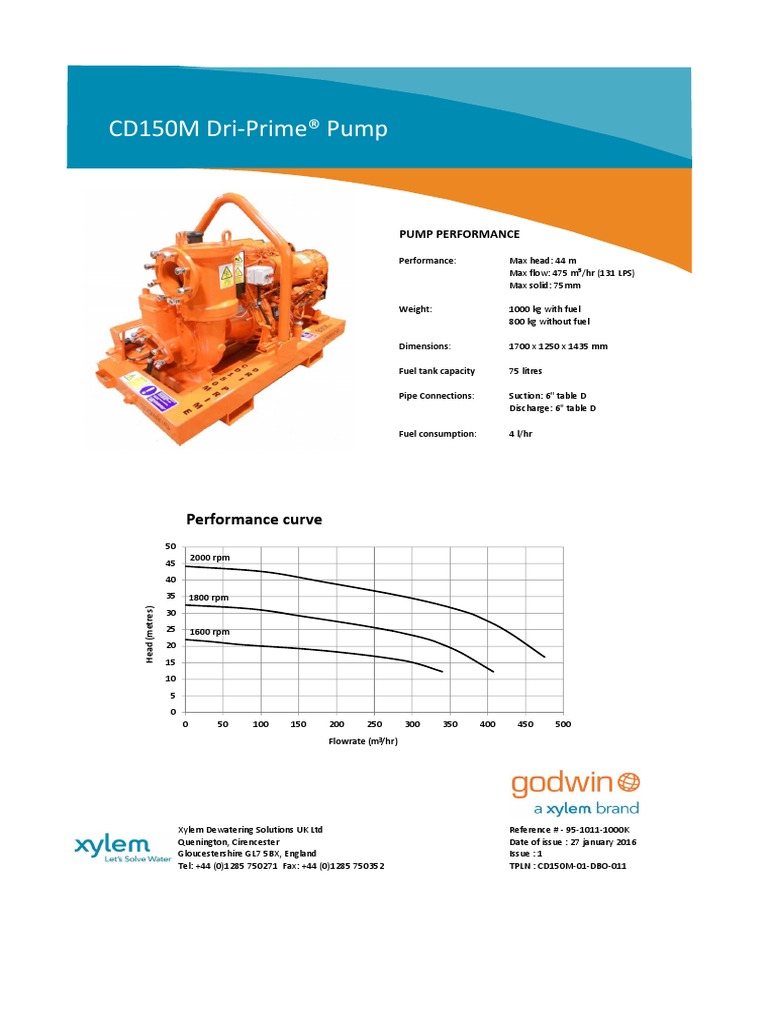 CD150M Dri Prime® Pump: Performance Curve | PDF