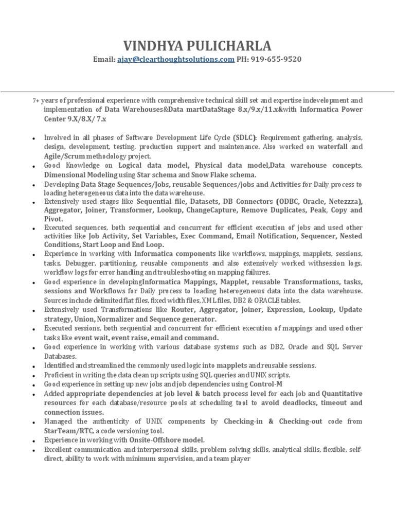 Vindhya Pulicharla: Email: PH: 919-655-9520 | PDF