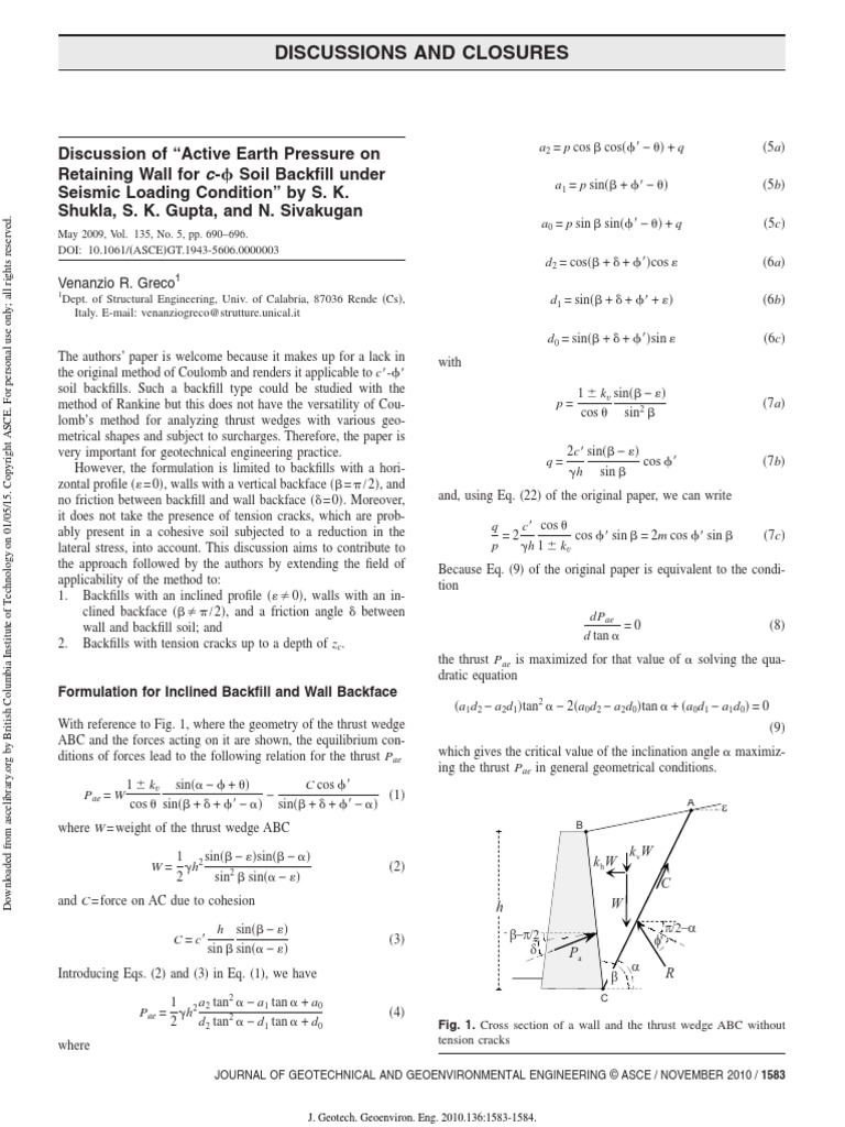 Greco2010 Discussion - Active Earth Pressure On Retaining Wall For C ...