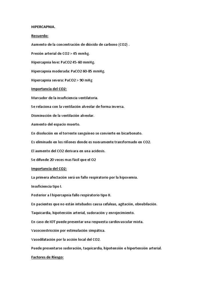 Definición y manejo de hipercapnia | PDF | Fisiología | Especialidades ...
