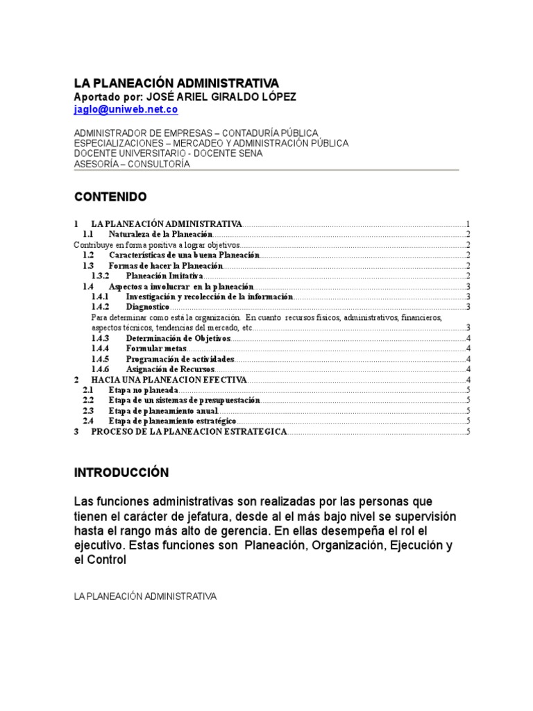 La Planeacion Administrativa | PDF | Planificación | Economias
