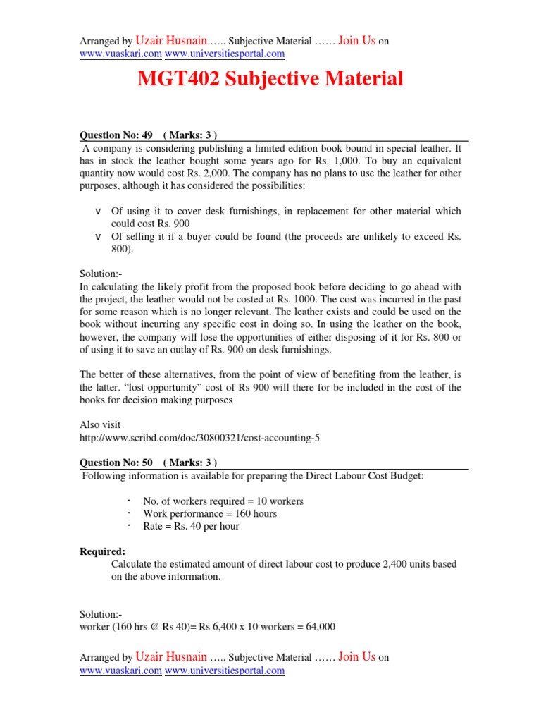 Cost & Management Accounting - MGT402 Paper PDF | PDF | Expense | Inventory