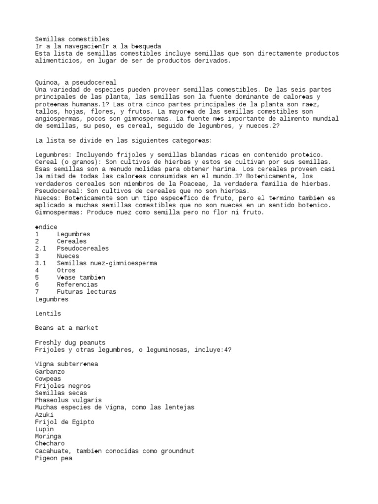 Lista de Semillas Comestibles | PDF | Cereales | Legumbre