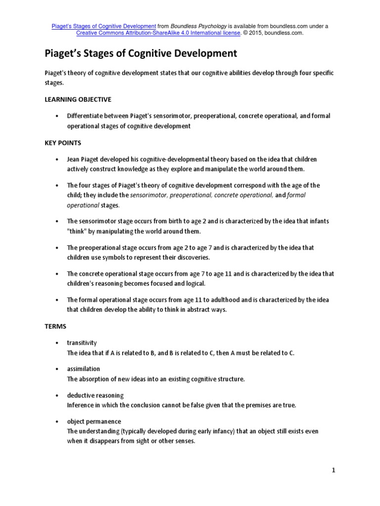 Piaget Stage of Development | PDF | Cognitive Development | Mental ...
