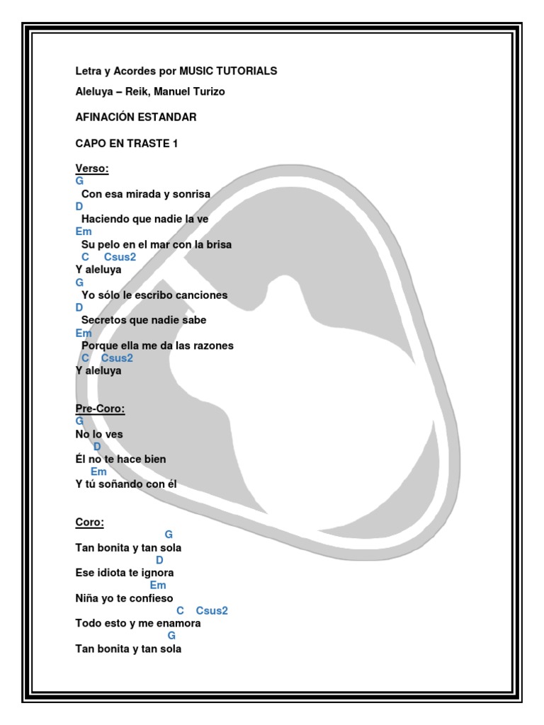 Aleluya Reik Manuel Turizo Letra y Acordes by MUSICTUTORIALS | PDF