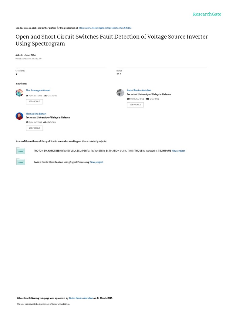 Open and Short Circuit Switches Fault Detection of Voltage Source Inverter Using Spectrogram ...