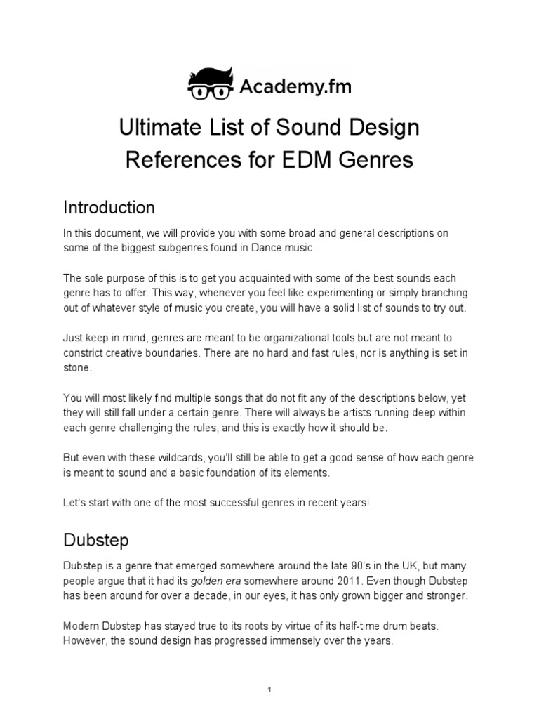 Academy - FM - Ultimate List of Sound Design References For EDM Genres ...