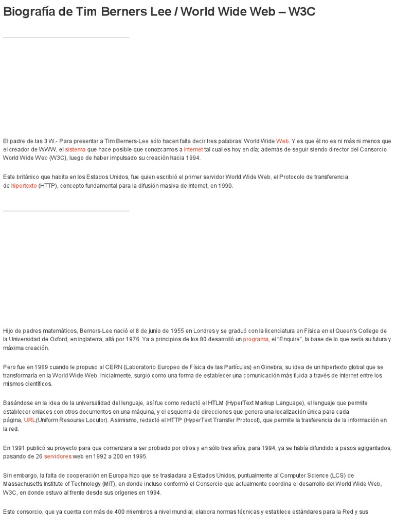Biografía de Tim Berners Lee | PDF | Red mundial | Internet y web