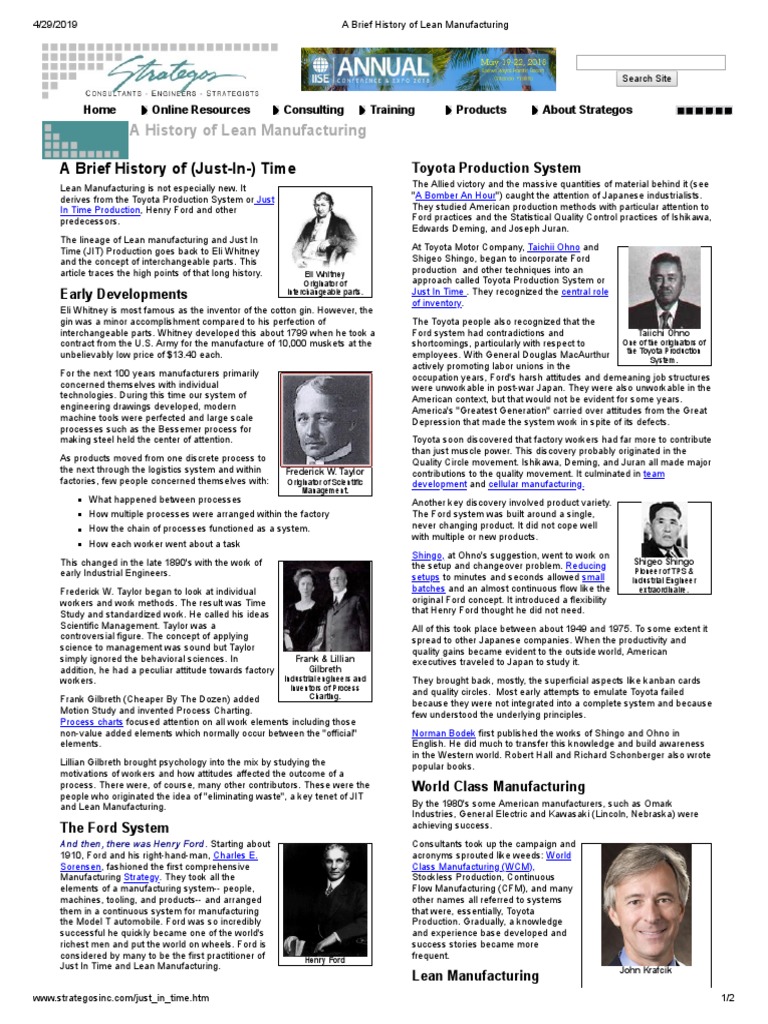 A Brief History of Lean Manufacturing | PDF | Lean Manufacturing ...