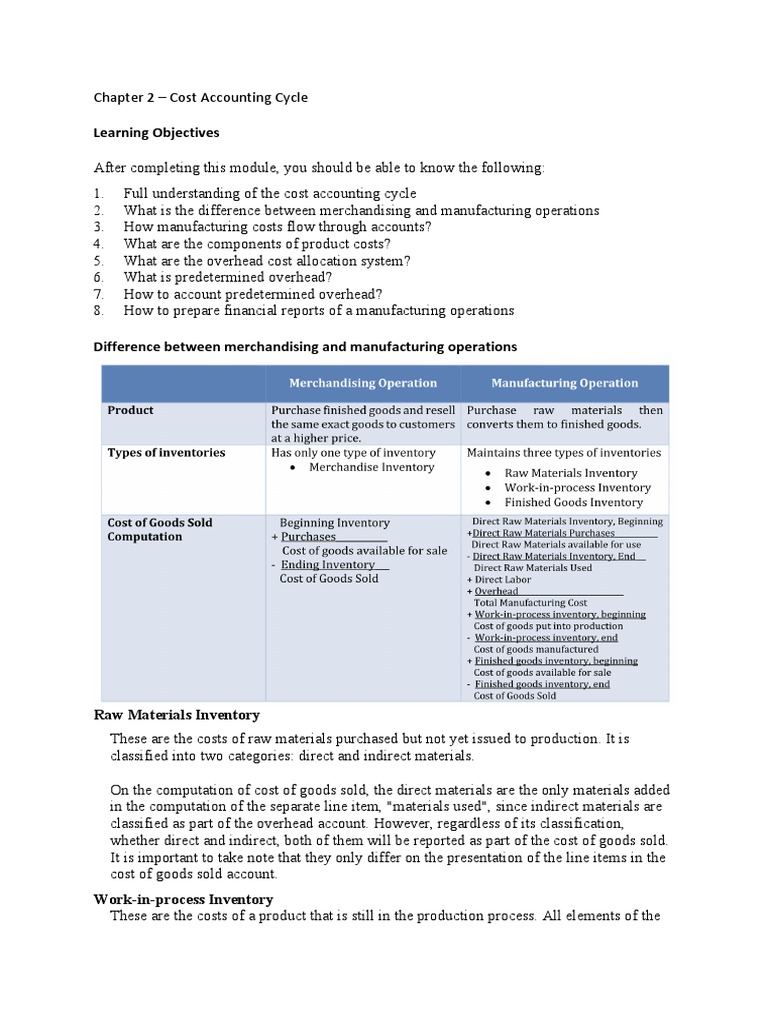 Chapter 2 - Cost Accounting Cycle | Download Free PDF | Cost Of Goods ...