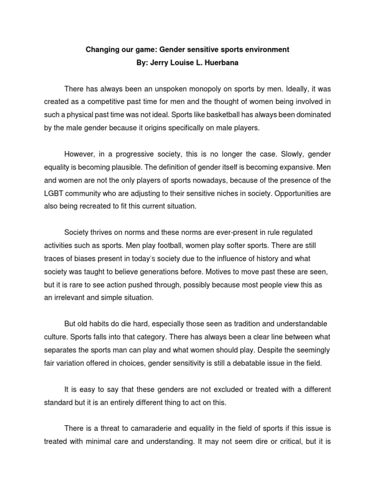 Changing Our Game: Gender Sensitive Sports Environment By: Jerry Louise ...