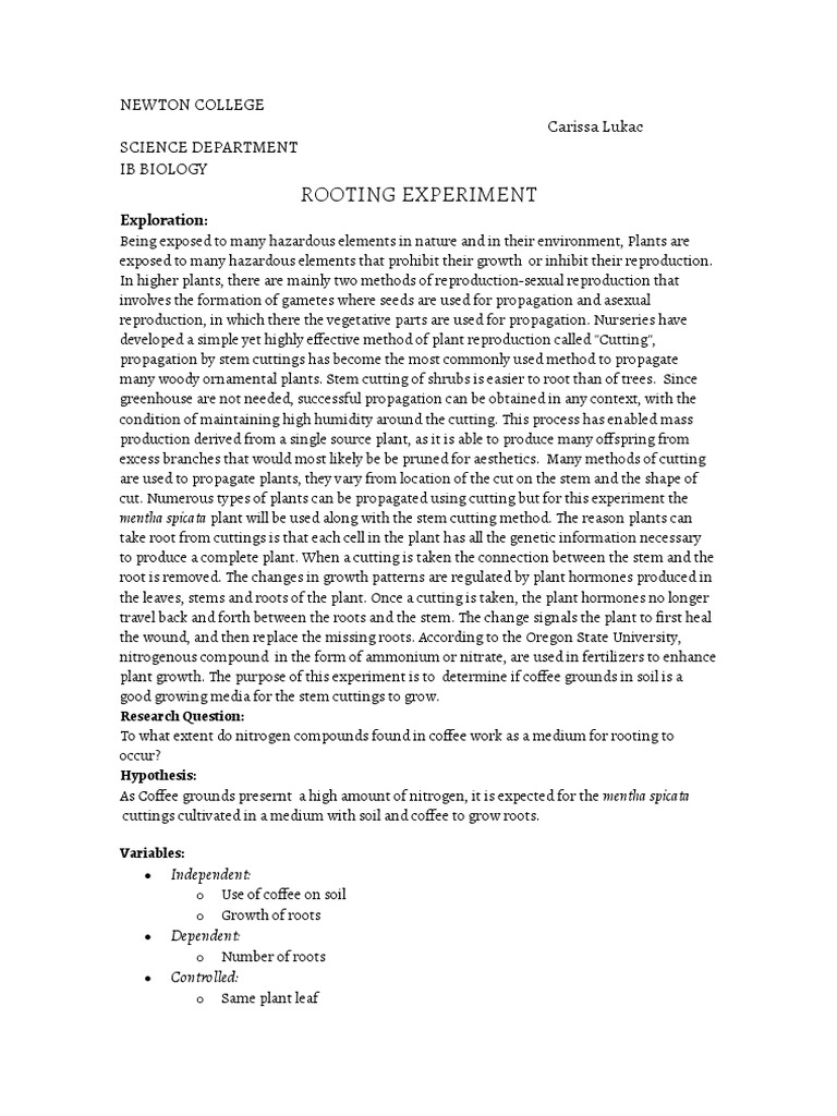 Rooting Experiment: Exploration | PDF | Root | Reproduction