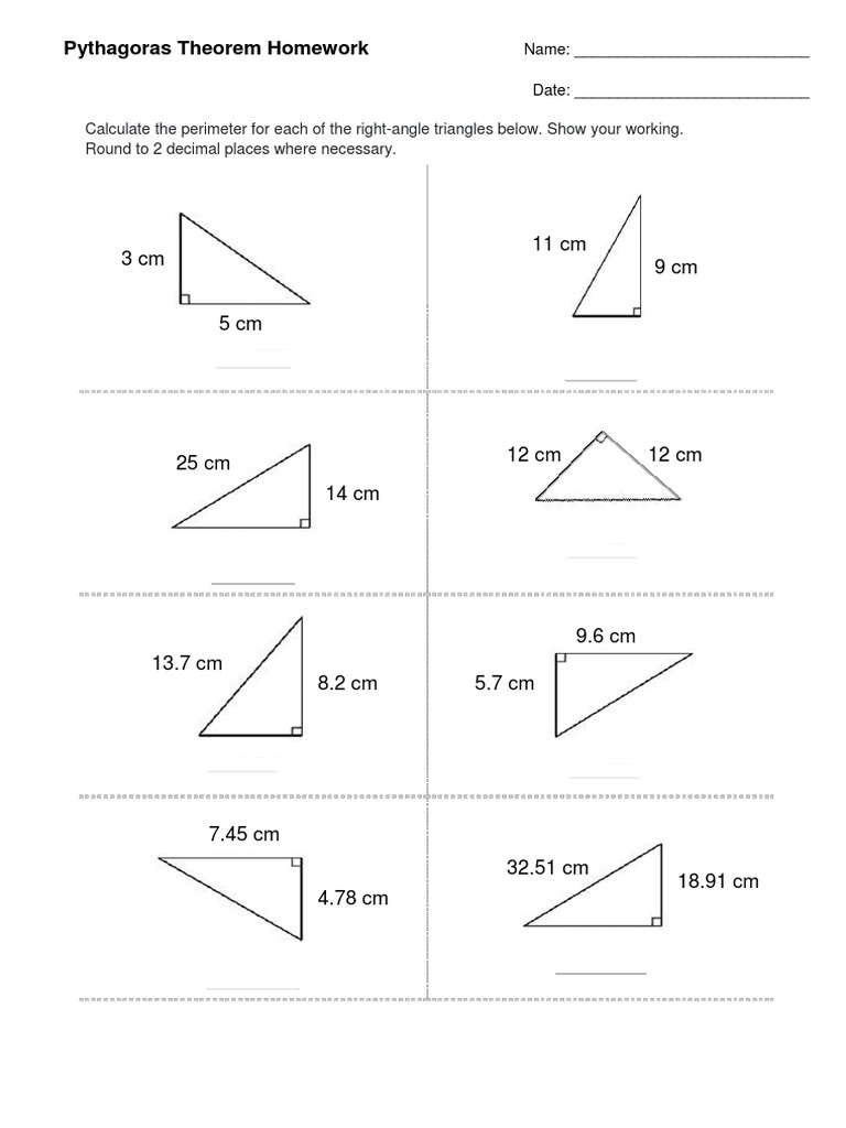 Geometry Pythagoras Theorem Perimeter Homework | PDF