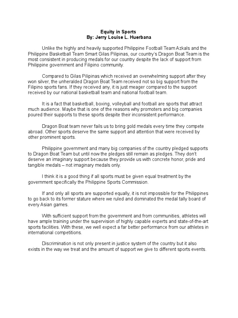 Equity in Sports By: Jerry Louise L. Huerbana | PDF