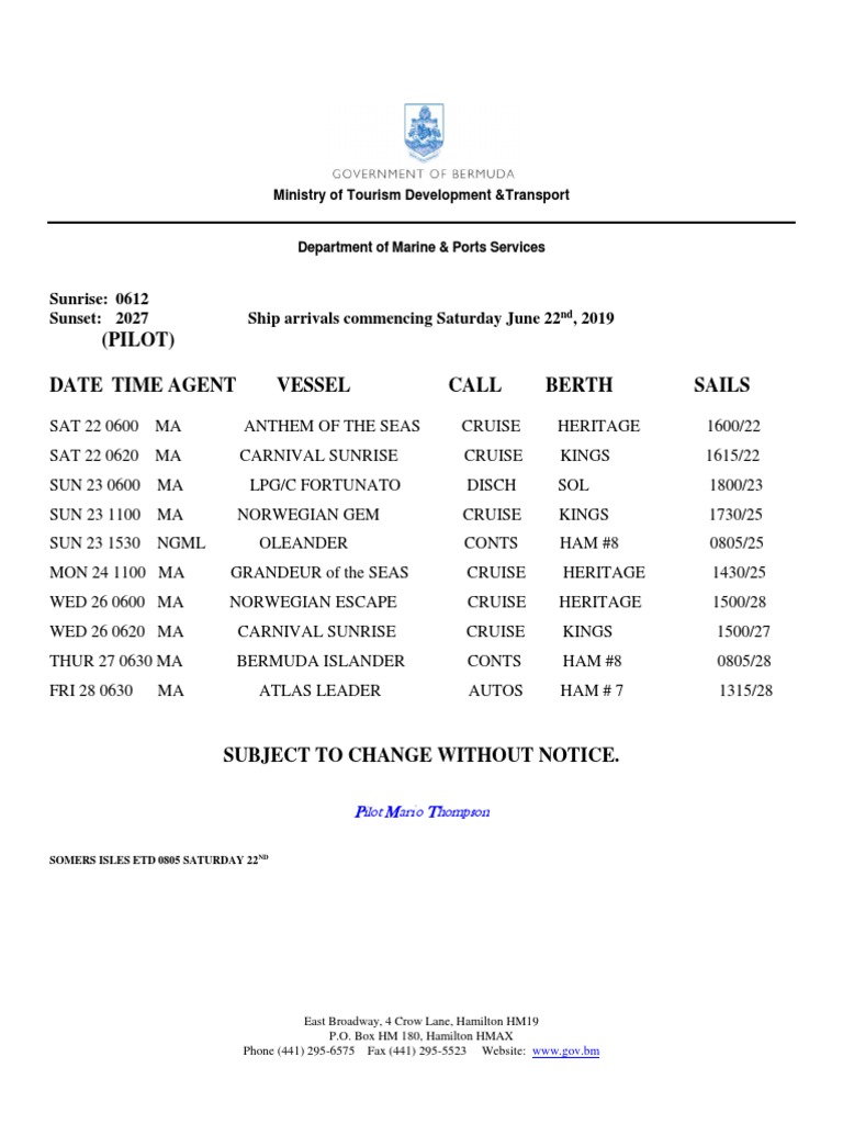 Weekly Shipping June 22 2019 Pdf