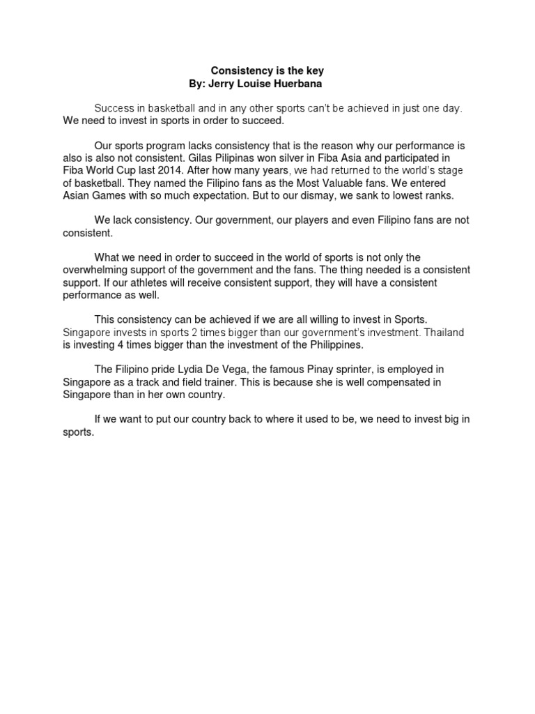 Consistency Is The Key By: Jerry Louise Huerbana | PDF