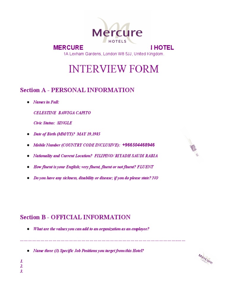 Mercure First Interview PDF | PDF
