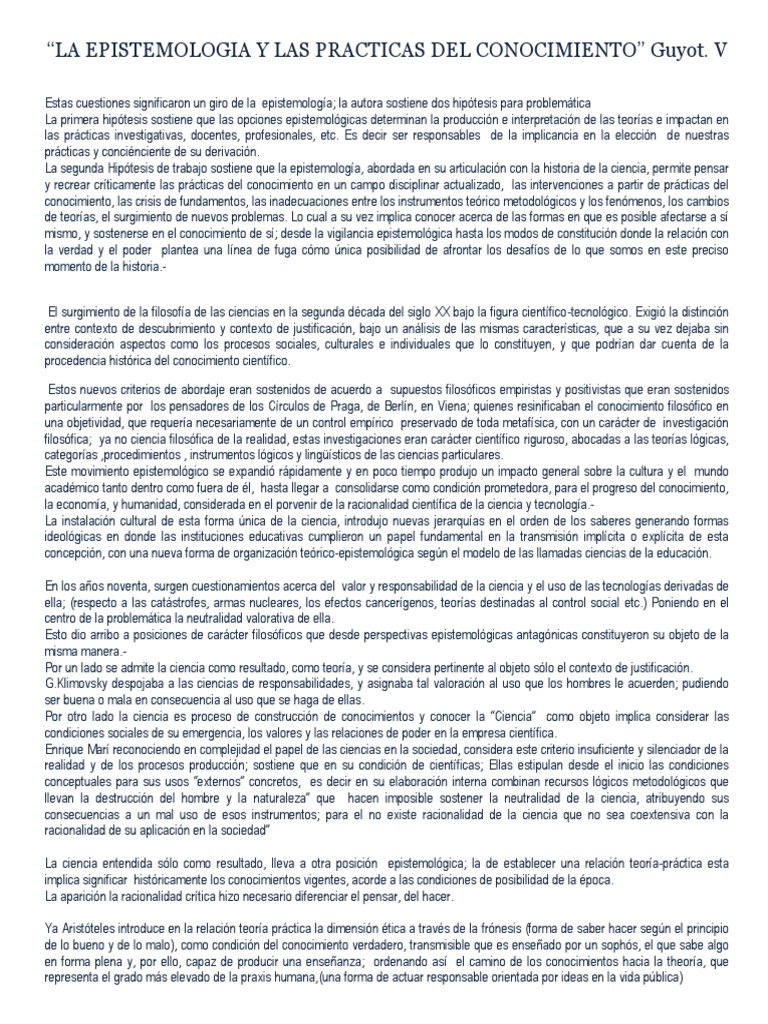 "La Epistemologia y Las Practicas Del Conocimiento" Guyot | PDF ...
