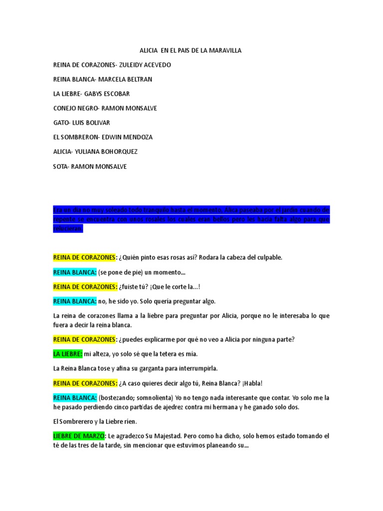 Alicia en El Pais de La Maravilla | PDF | Las aventuras de Alicia en el ...