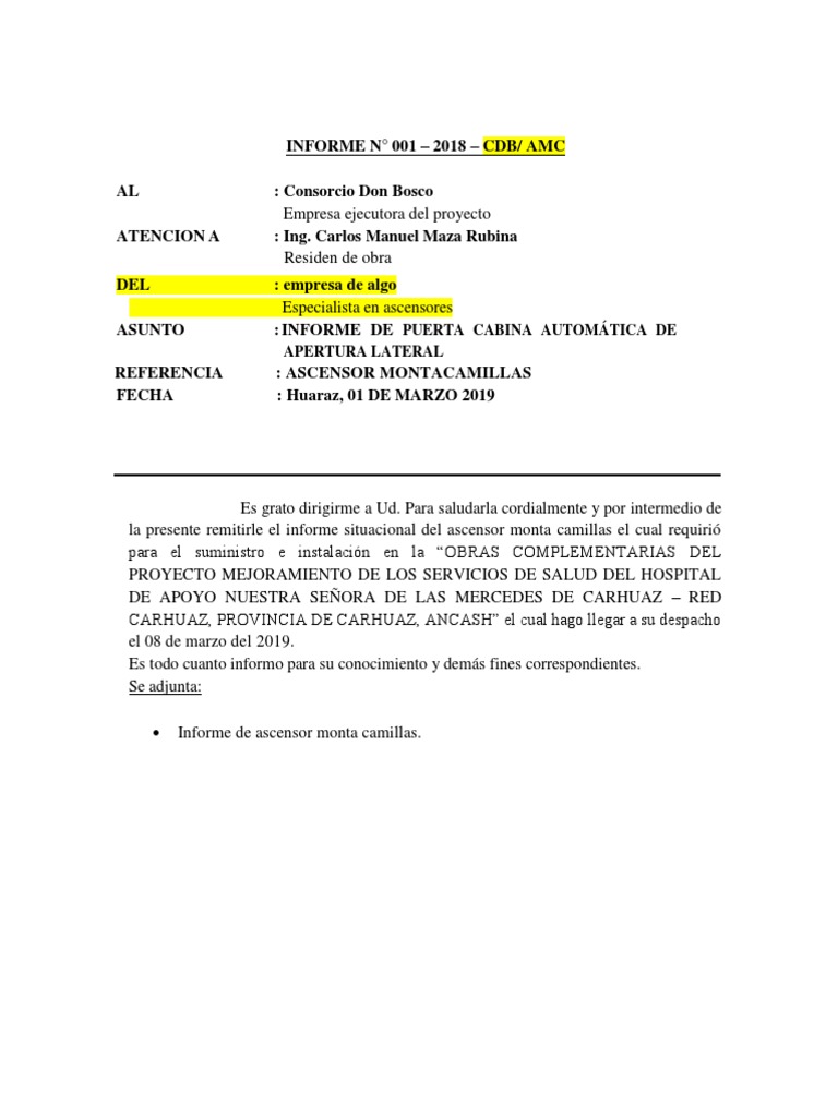 Informe de Especialista Ascensor | PDF | Ascensor | Transporte