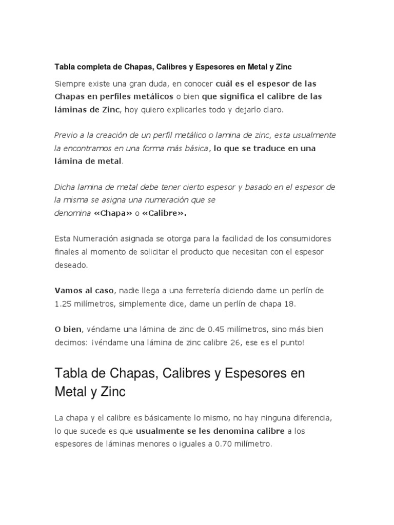 Tabla de Calibres y Espesores de Chapas | PDF