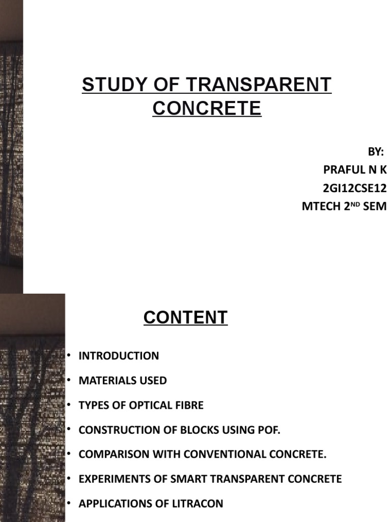 Study of Transparent Concrete Materials | PDF | Optical Fiber | Concrete
