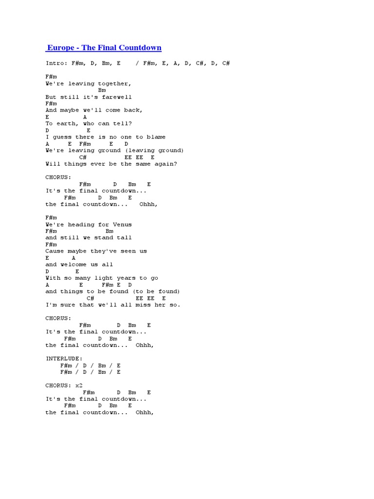 Europe - The Final Countdown | PDF | Song Structure | Songs